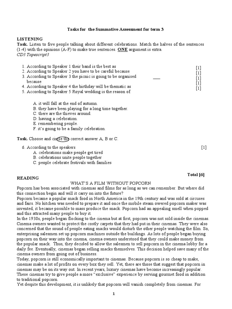 Summative Assessment Tasks Term 3 | PDF