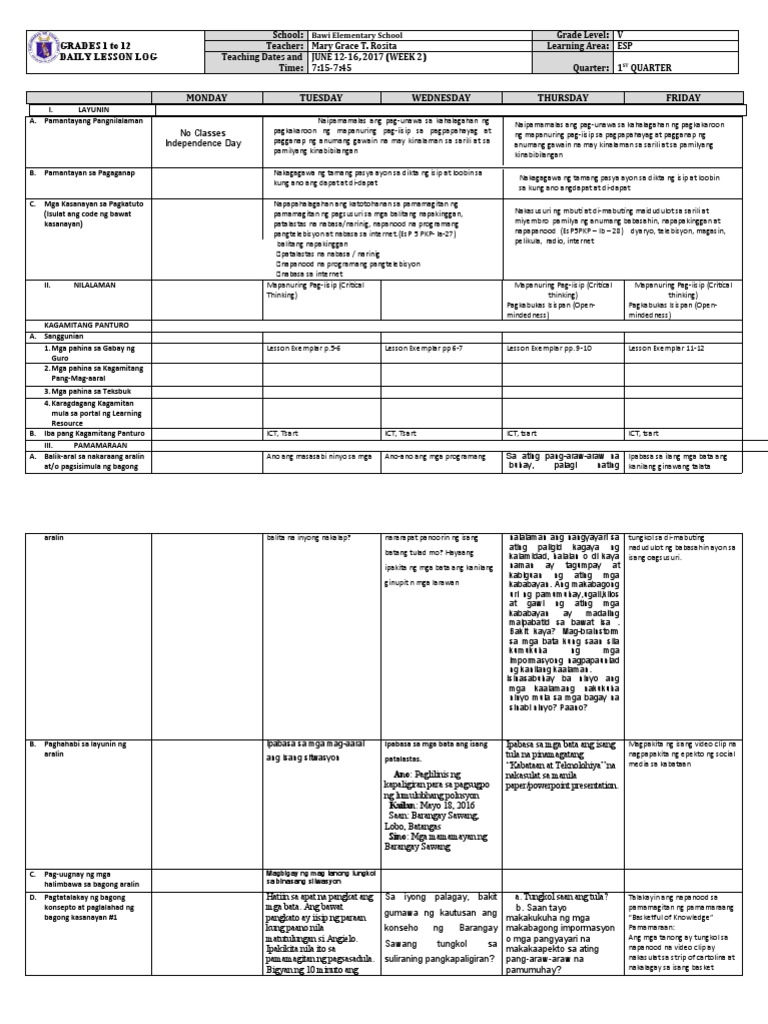 DLL - Esp 5 - Q1 - W2 | PDF