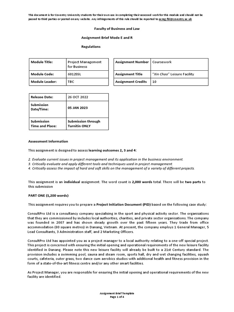 Coventry Uni Project Management Assignment | PDF | Plagiarism | Project ...