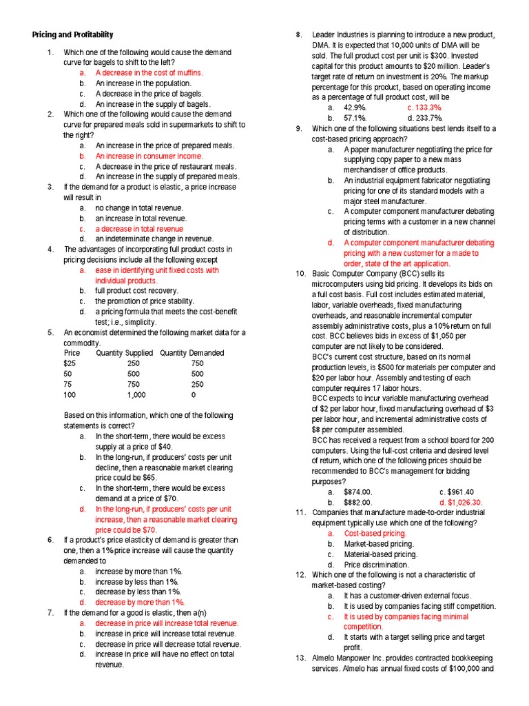 Pricing Quiz With Solution | PDF | Monopoly | Perfect Competition