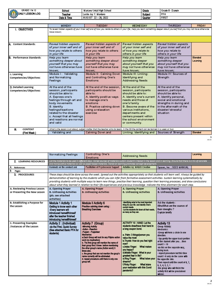 Understanding 22/26 Grade in PFA | PDF | Learning | Teachers