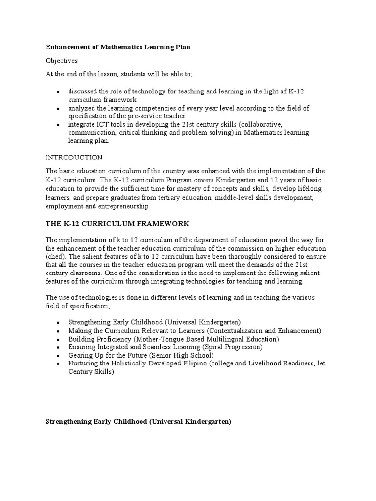 Enhancement of Mathematics Learning Plan | Download Free PDF ...