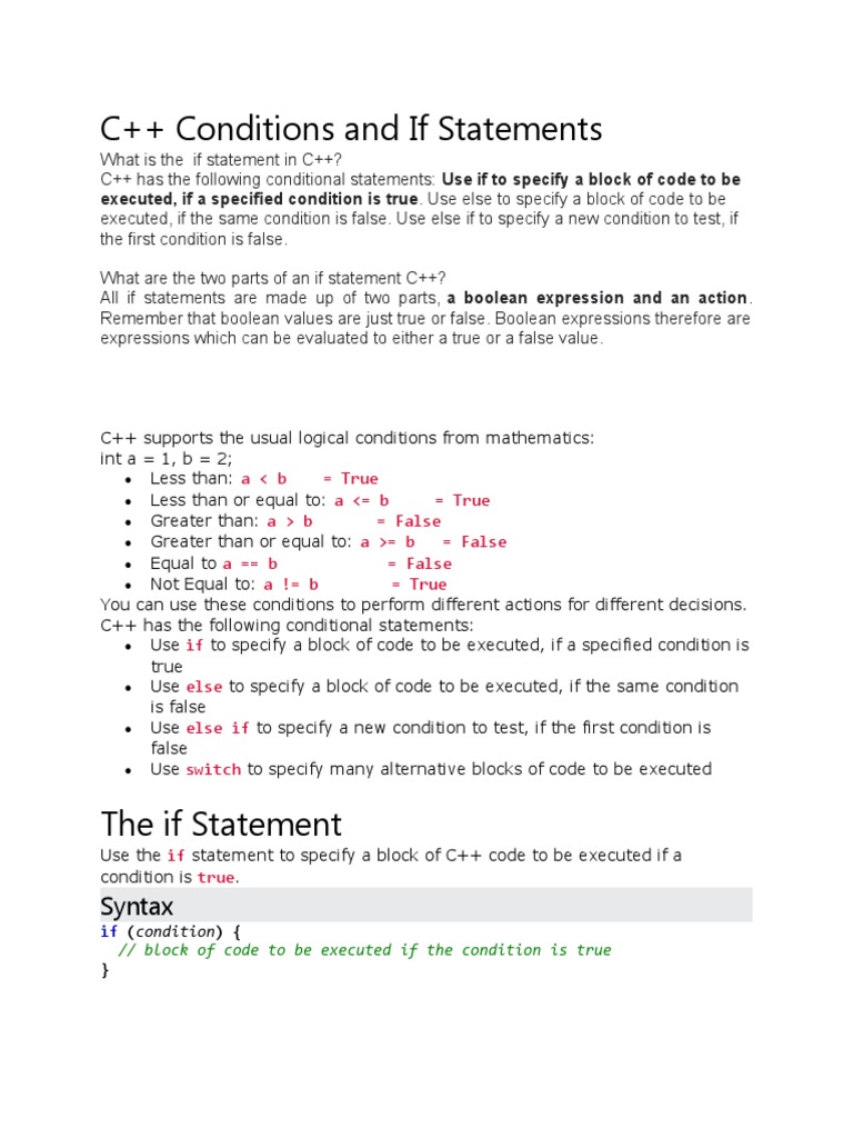 C IF Statement | PDF | Boolean Data Type | C++