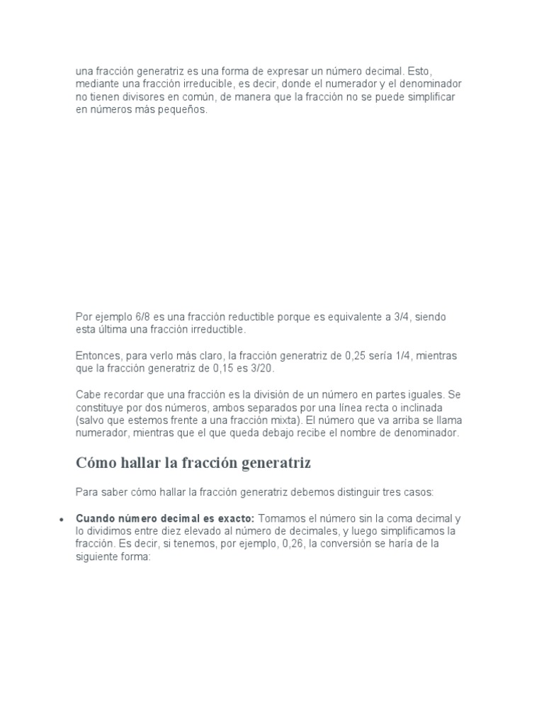 Fracción Generatriz: Definición y Ejemplos | PDF | Decimal | Matemáticas