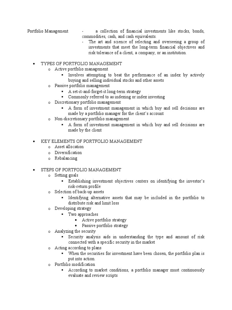 Portfolio Management | PDF | Investment Management | Investing