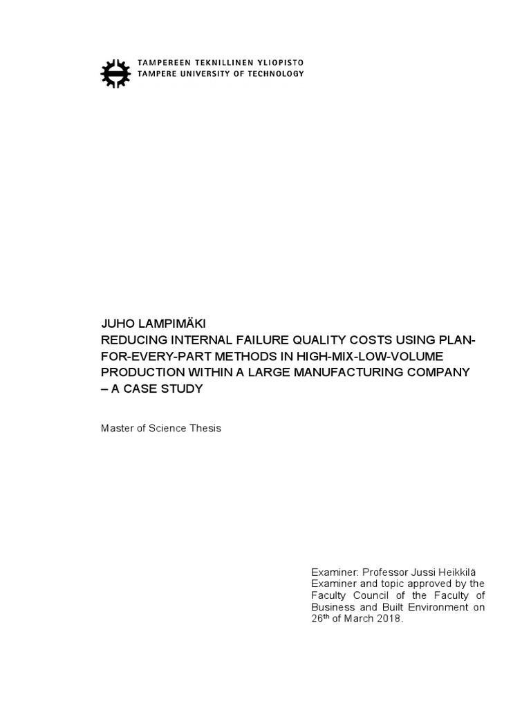 Reducing Internal Quality Costs Through Implementation of Plan-for ...