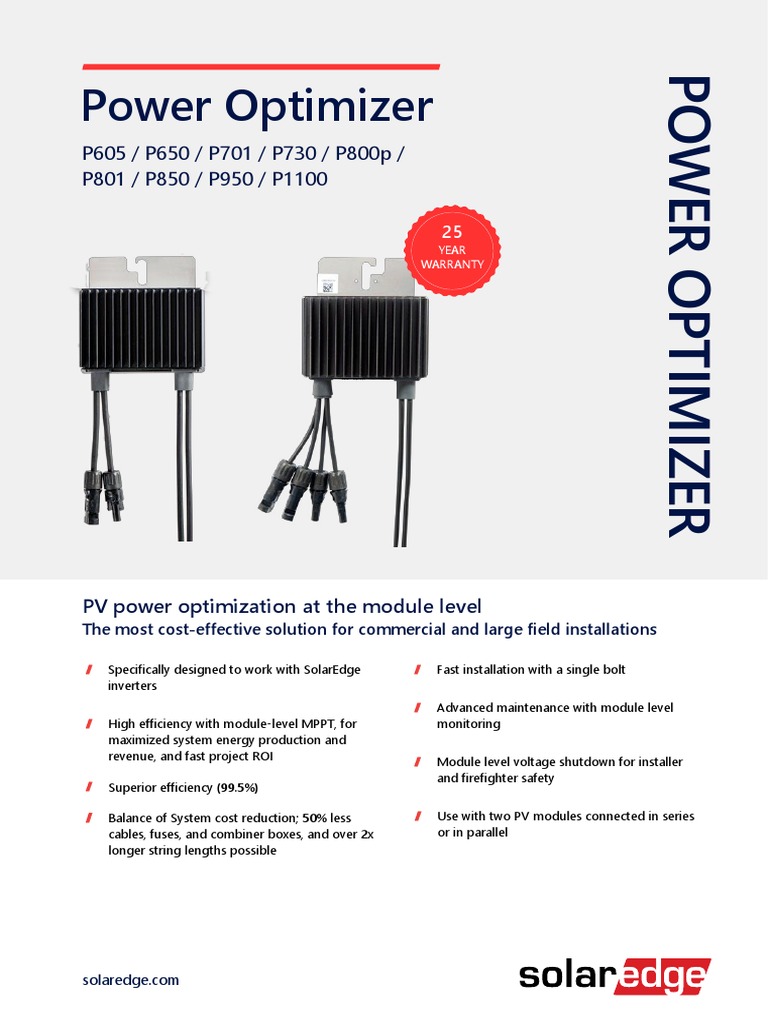 Se P Series Commercial Add On Power Optimizer Datasheet | PDF | Photovoltaics | Solar Panel