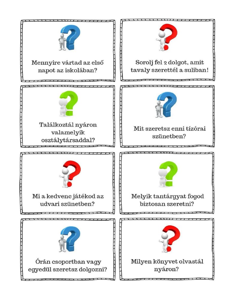 Beszélgető Kártyák Első Tanítási Napra | PDF