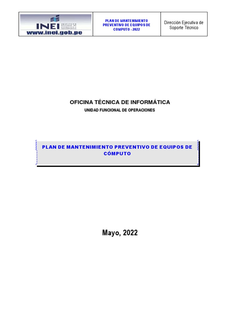 Plan de Mantenimiento Preventivo de Equipos de Computo - 2022 - LIMA OK ... Plan de Mantenimiento Preventivo de Equipos de Computo - 2022 - LIMA OK ...