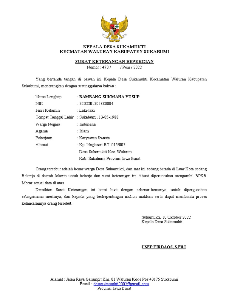 Kepala Desa Sukamukti Kecmatan Waluran Kabupaten Sukabumi Surat ...