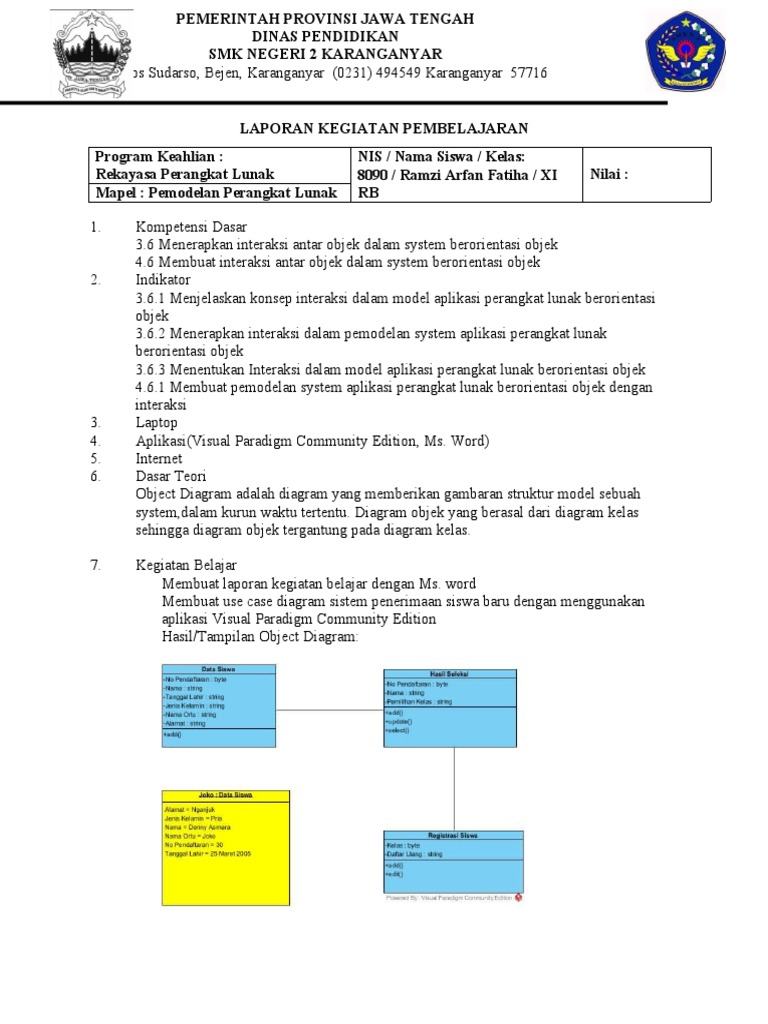 Laporan PPL Ramzi Objek Diagram | PDF