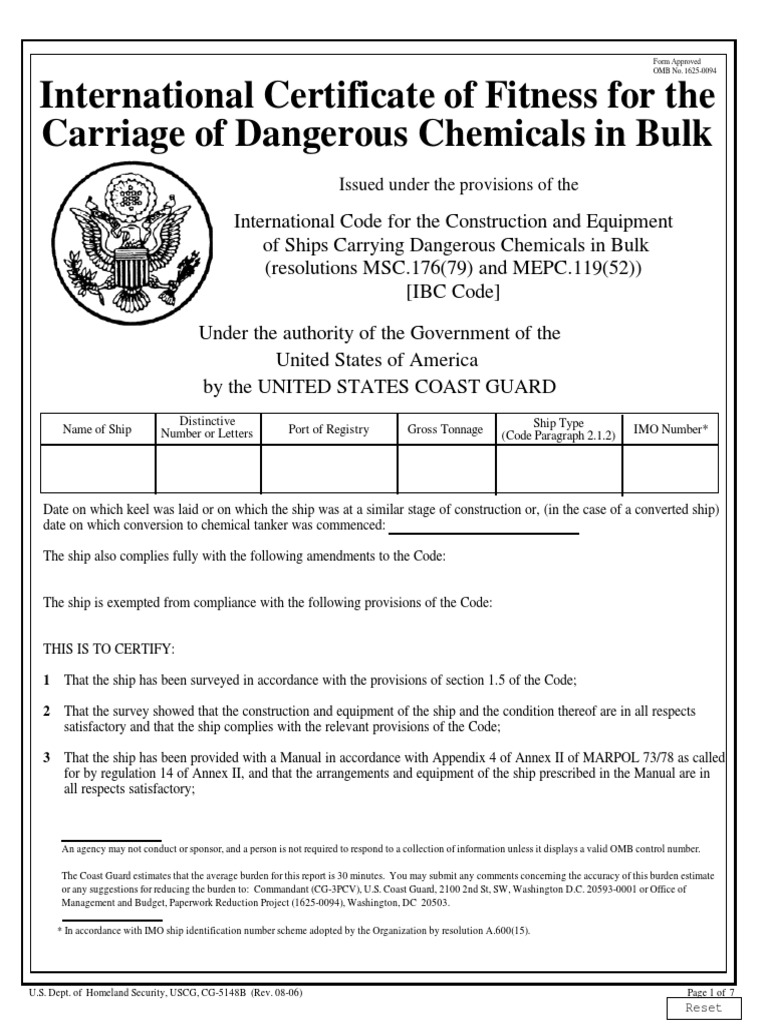 International Certificate of Fitness For The Carriage of Dangerous ...