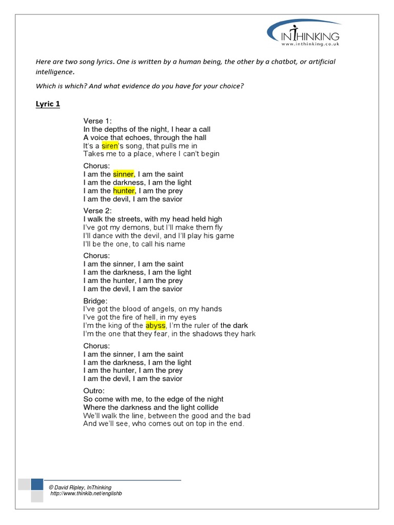 Chatbot 1 Lyrics | PDF | Song Structure