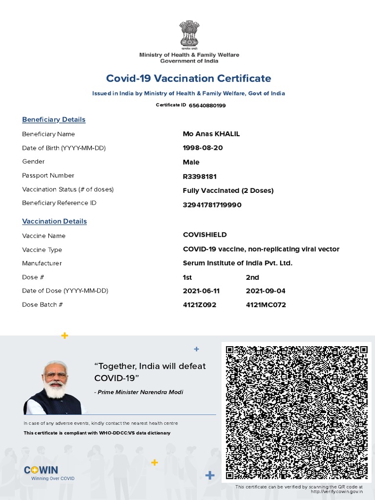 Covidshield Vaccine Certificate | PDF