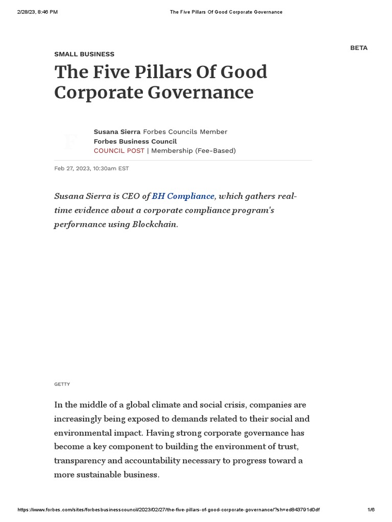 The Five Pillars of Good Corporate Governance | PDF | Governance ...