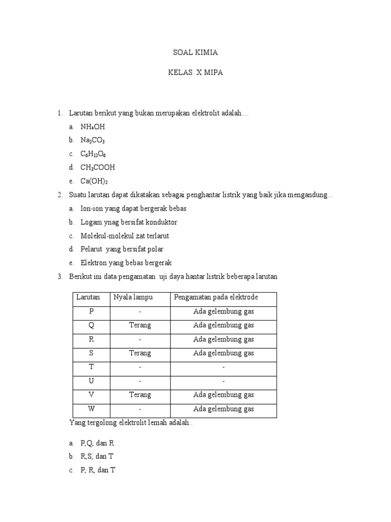 Soal Kimia Kelas 10-1 | PDF