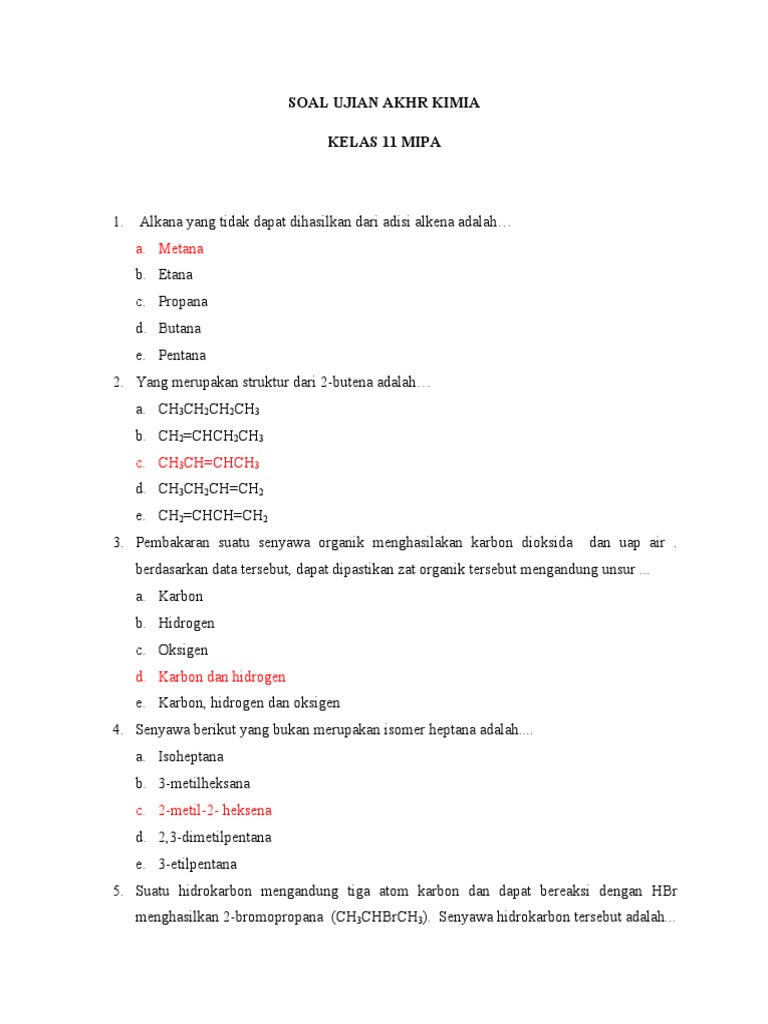 Kunci Jawaban Pas Kimia Kelas Xi | PDF