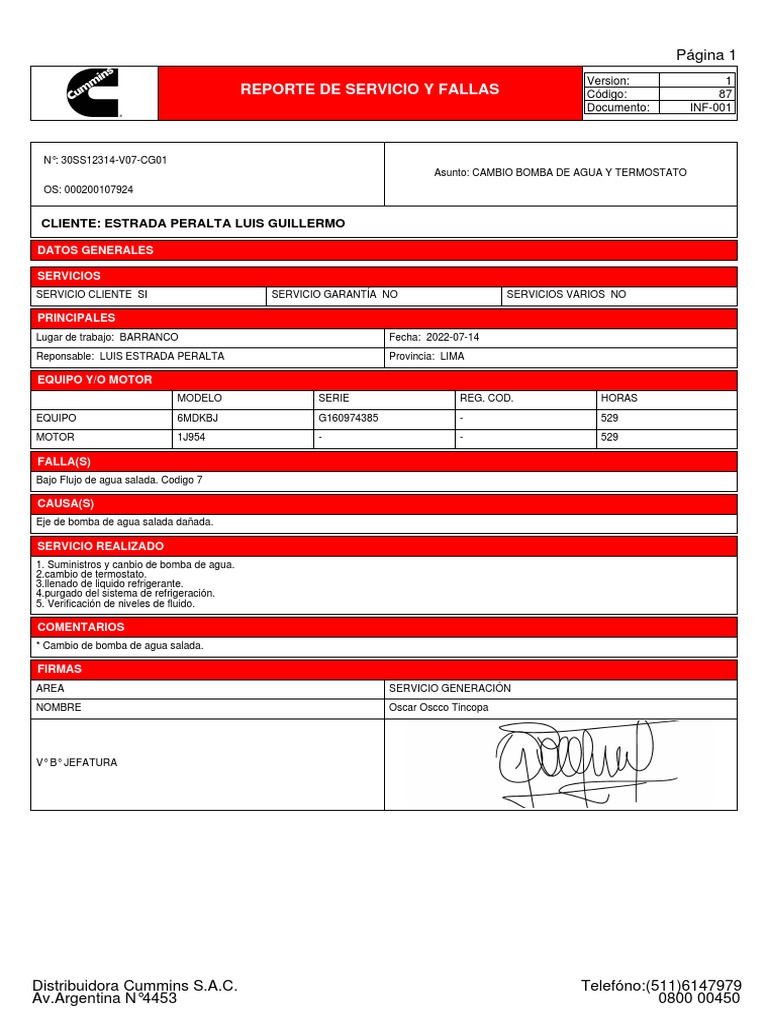 Reporte de Servicio Y Fallas: Página 1 | PDF | Ingeniería mecánica | Máquinas