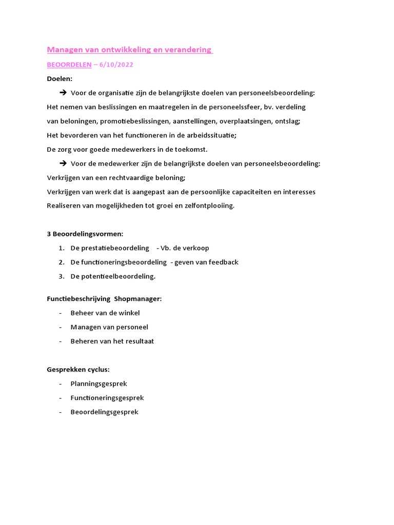Managen Van Ontwikkeling en Verandering | PDF