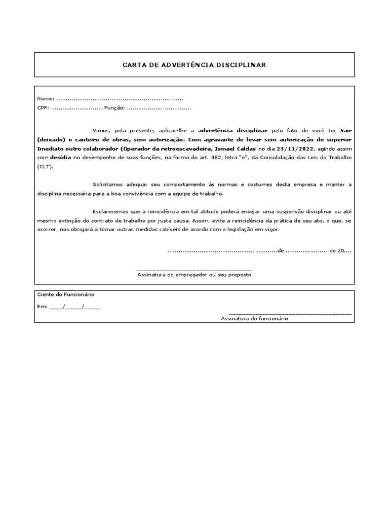 Carta de Advertencia | PDF