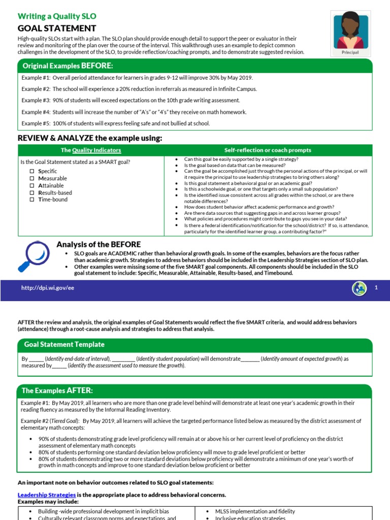 SLO Example Goal Statement Principal | PDF | Goal | Inclusion (Education)
