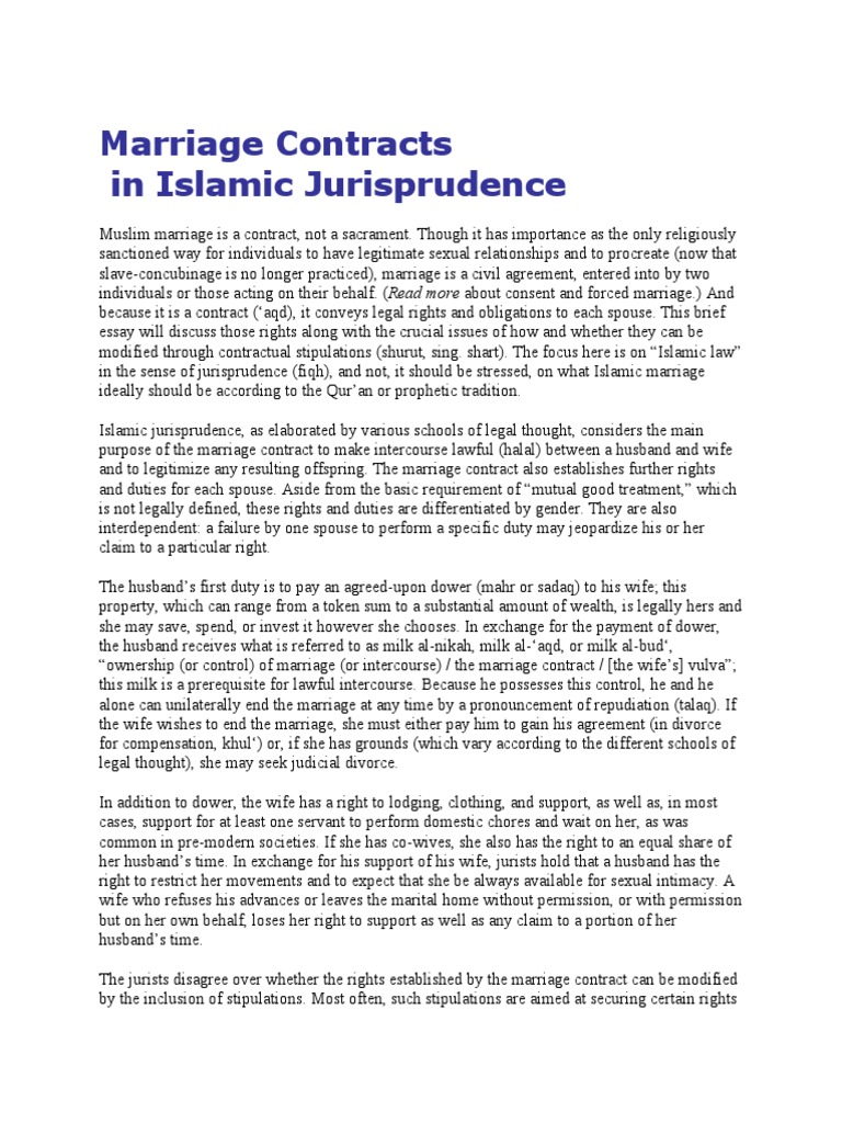 Islamic Marriage Contract Rights | PDF | Marriage | Husband
