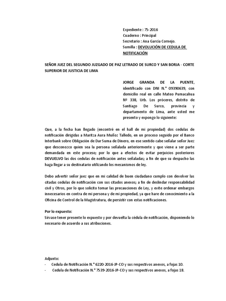 Devolucion de Cedula de Notificacion. | PDF