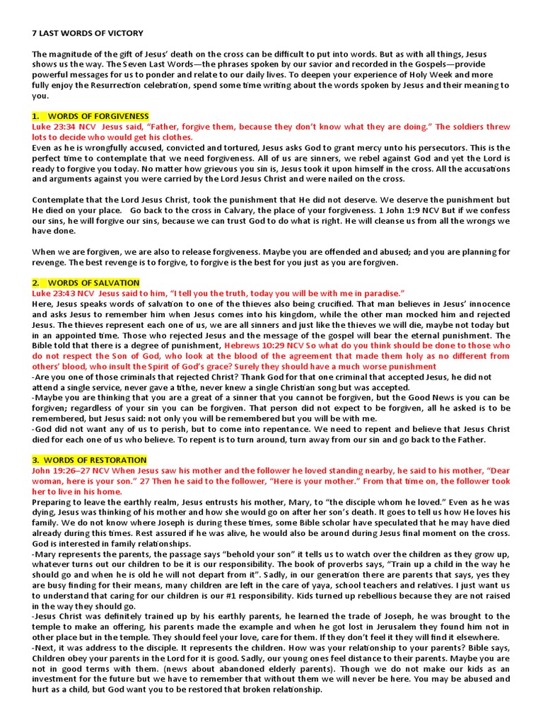 7 Last Words of Victory | PDF | Jesus | Forgiveness