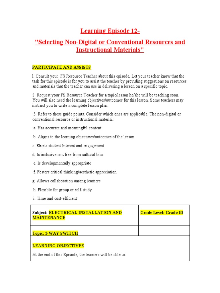 Learning Episode 12-"Selecting Non-Digital or Conventional Resources ...