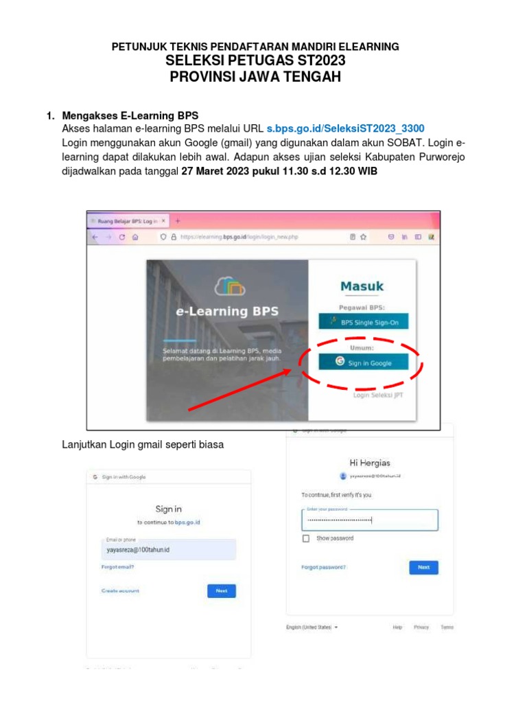 Petunjuk Seleksi E-Learning Calon Peserta ST2023 - 3306 | PDF