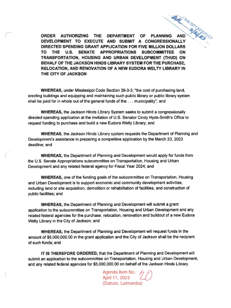 Proposed Order Re: Eudora Welty Library | PDF