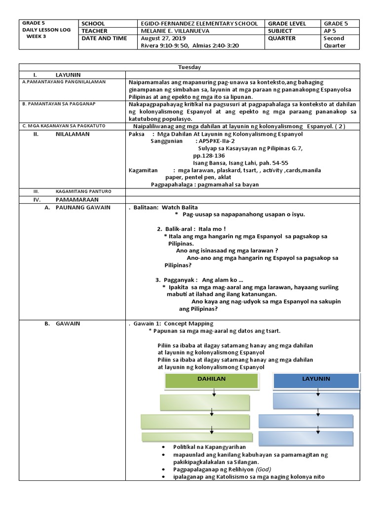 Grade 5 Daily Lesson Log Week 3: A.Pamantayang Pangnilalaman | PDF