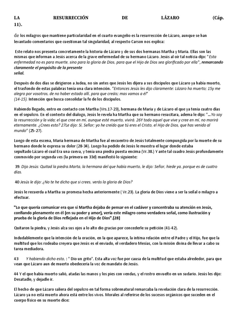 La Resurreccion de Lazaro | PDF | Jesús | La resurrección de Jesús