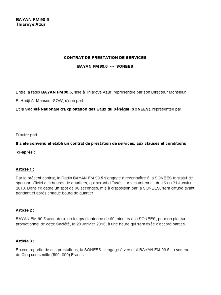 Contrat de Prestation de Services | PDF