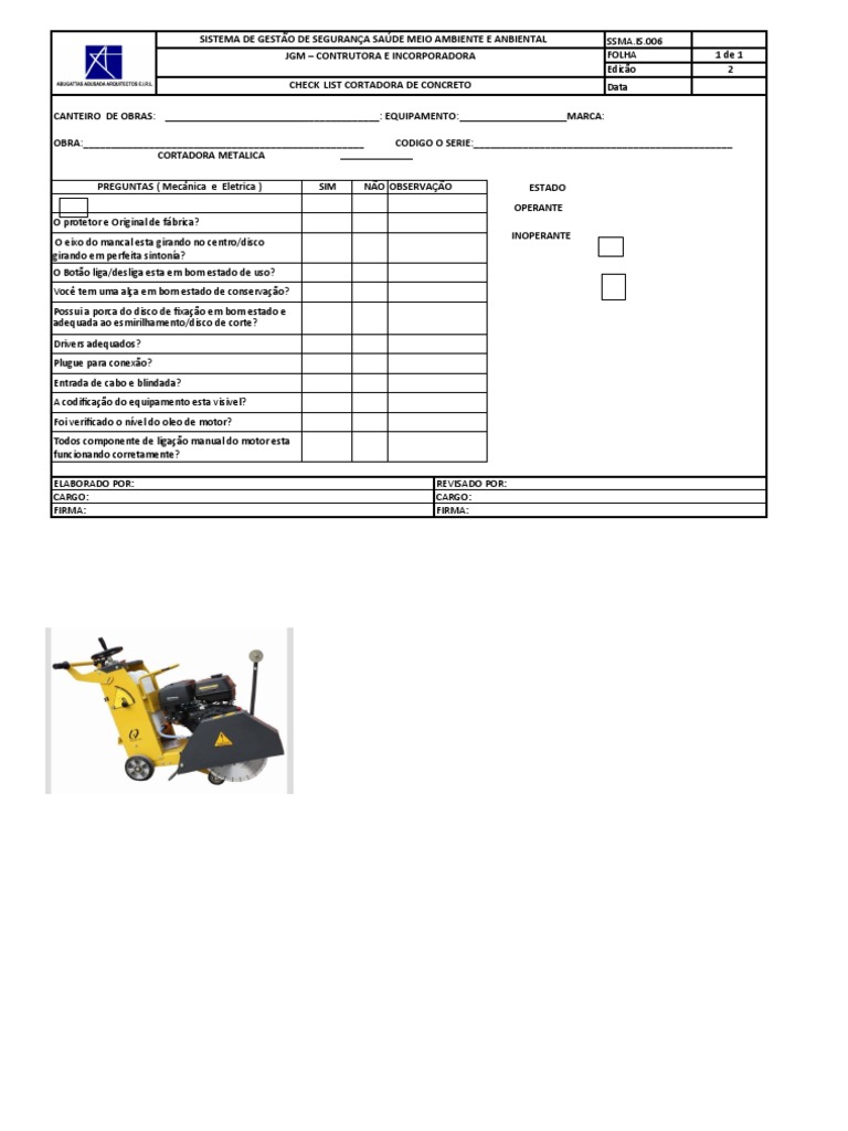 CHECK LIST Cortadora de Concreto 1 | PDF
