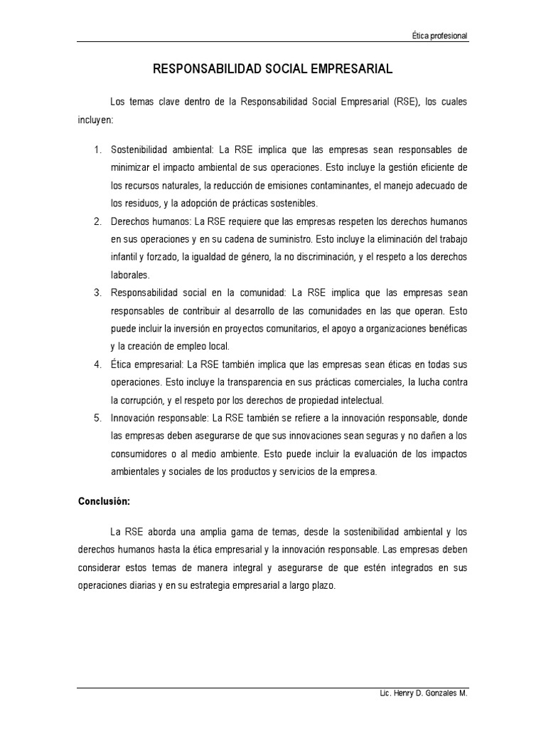 Responsabilidad Social Empresarial: Conclusión | PDF | Responsabilidad social corporativa ...