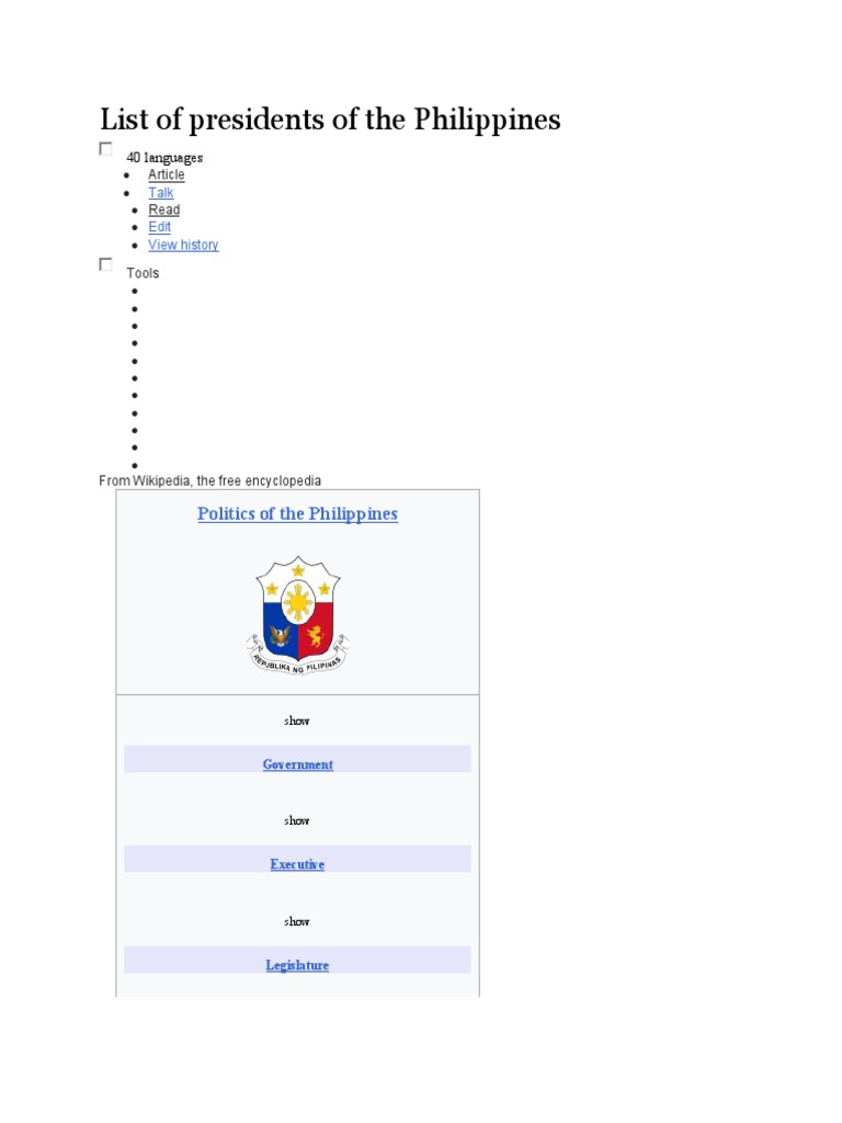 List of Presidents of The Philippines | PDF | President Of The ...