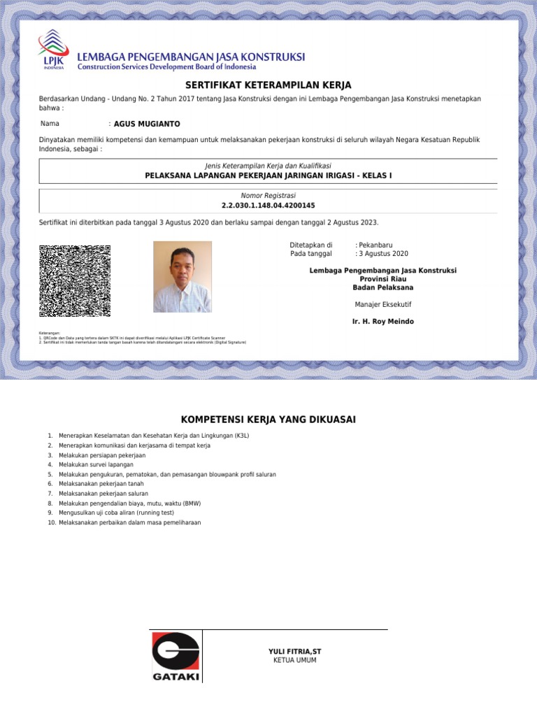 Sertifikat Keterampilan Agus Mugianto | PDF | Teknologi & Rekayasa