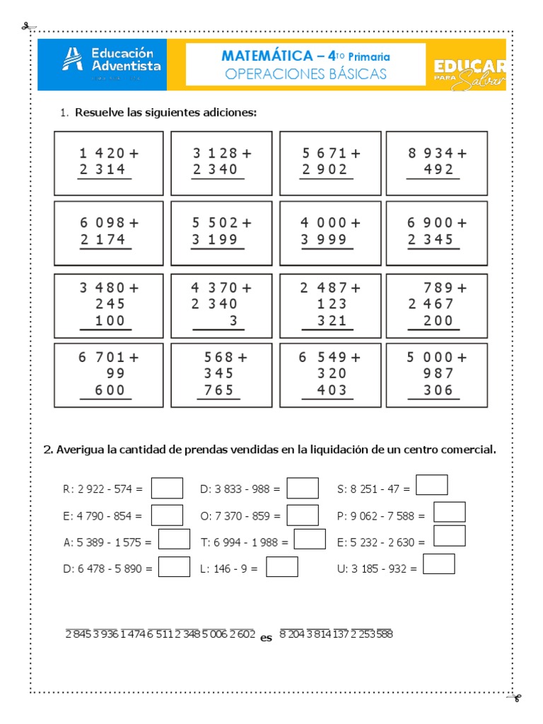 Operaciones Básicas: Matemática - 4 | PDF