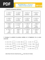 Ficha Sumas Restas Multiplicaciones y Divisiones para Cuarto de ...