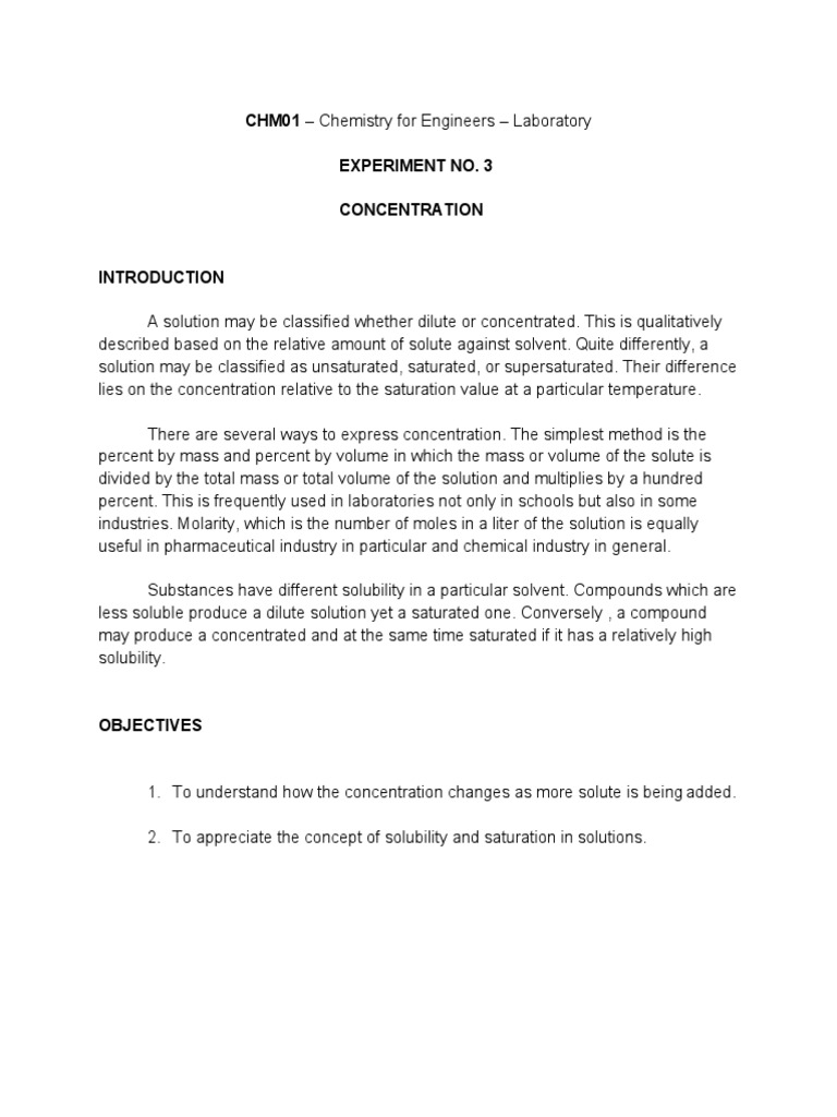 Concentration in Chemistry Lab | PDF | Solubility | Concentration