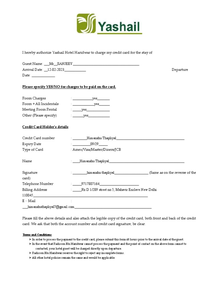 Credit Card Authorization Form | PDF