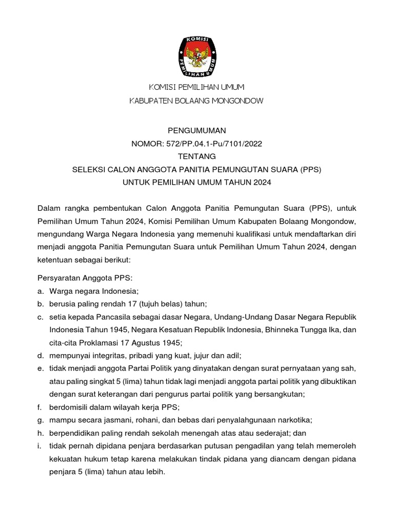 Seleksi Calon Anggota Panitia Pemungutan Suara Pps Untuk Pemilihan Umum ... Seleksi Calon Anggota Panitia Pemungutan Suara Pps Untuk Pemilihan Umum ...