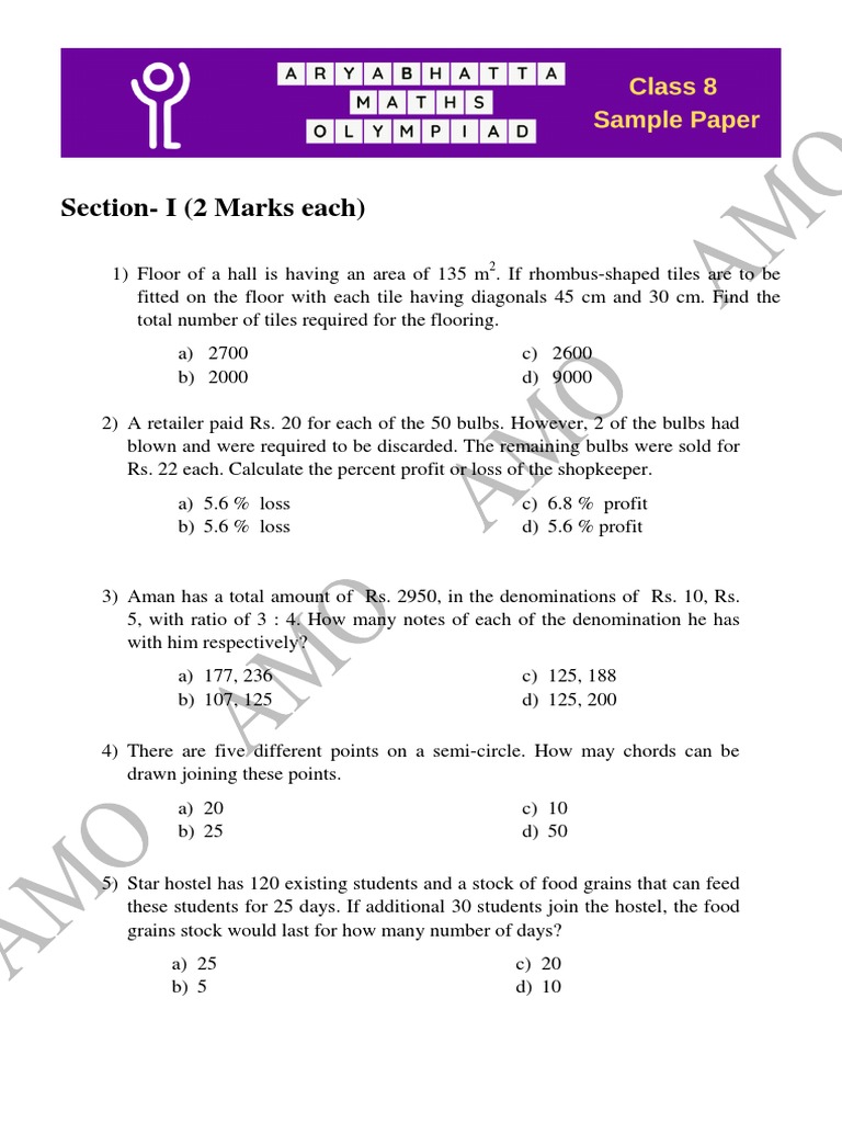 AMO Sample Paper - Class 8 | PDF