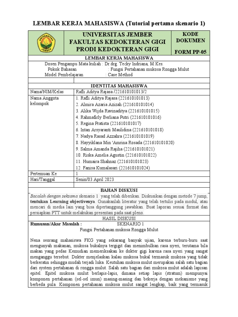 LKM Tutorial 1 BLOK 6 - RAFLI ADITYA RAJASA - 221610101013 | PDF | Kesehatan Holistik | Sains ...