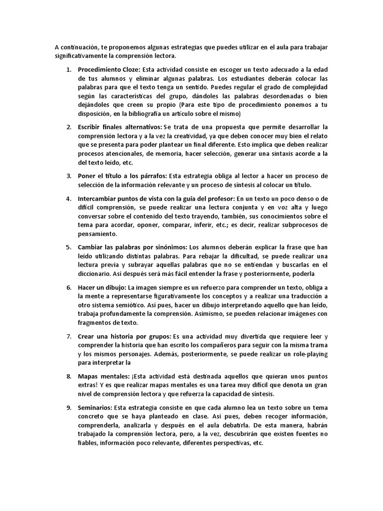 Estrategias para Mejorar la Comprensión Lectora | PDF | Comprensión ...