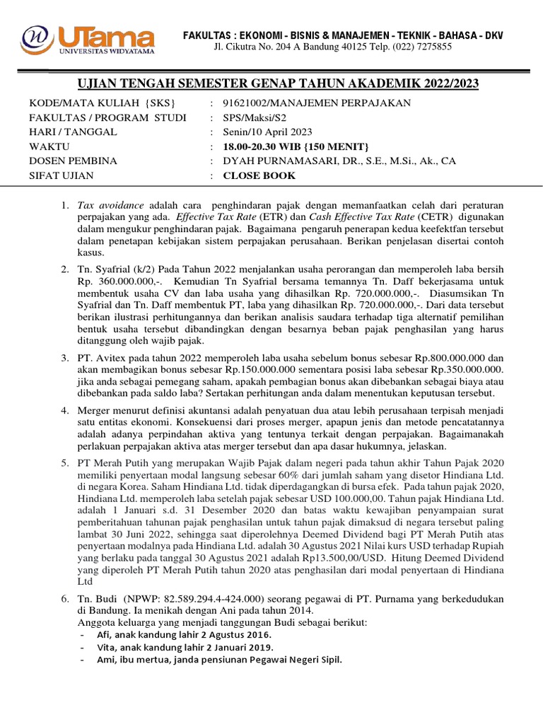 DYAH UTS MAN - PAJAK B1-April 2023 | PDF