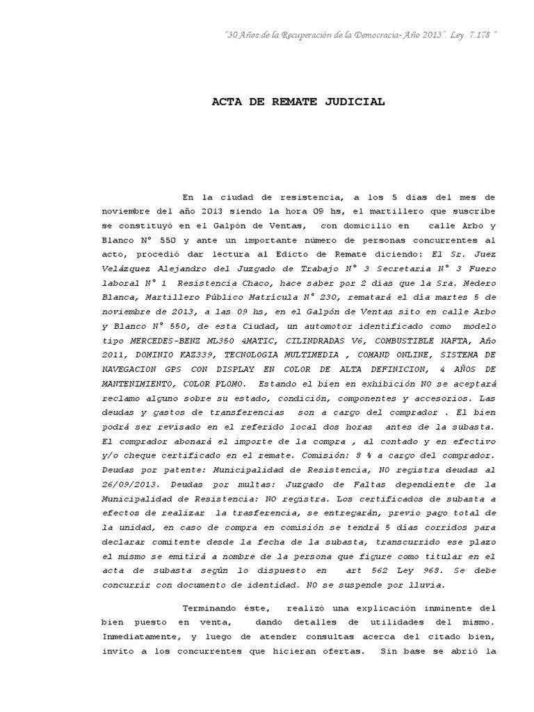 14 Acta de Remate Judicial | PDF | Subasta