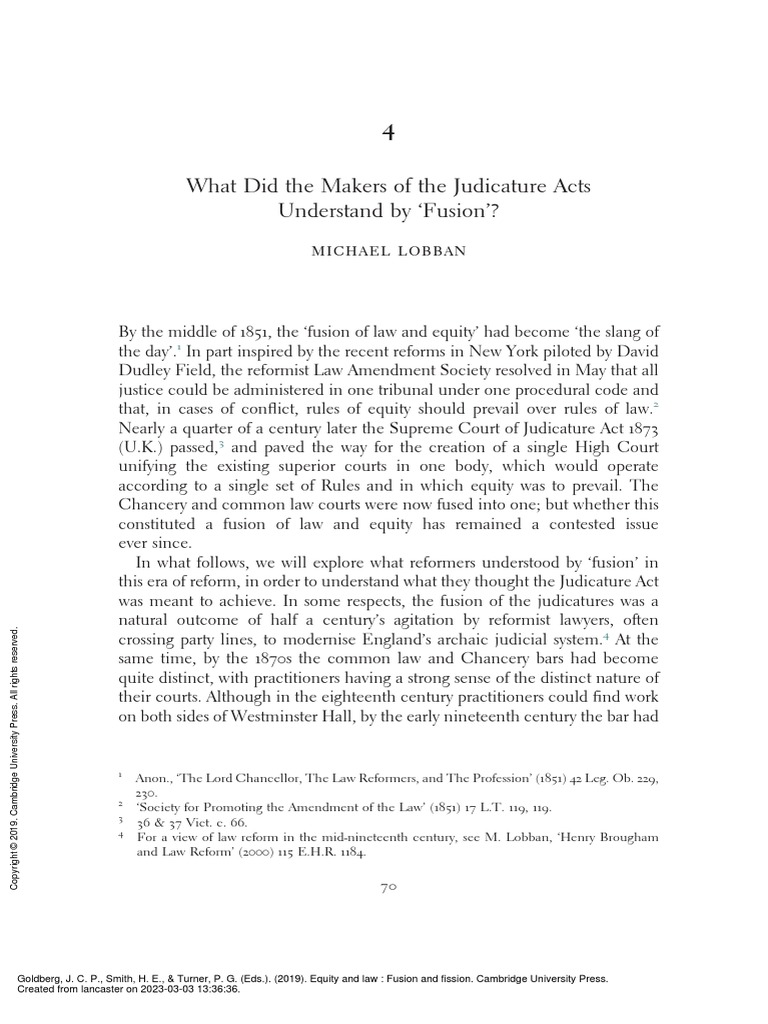 What Did The Makers of The Judicature Acts Understand by 'Fusion ...