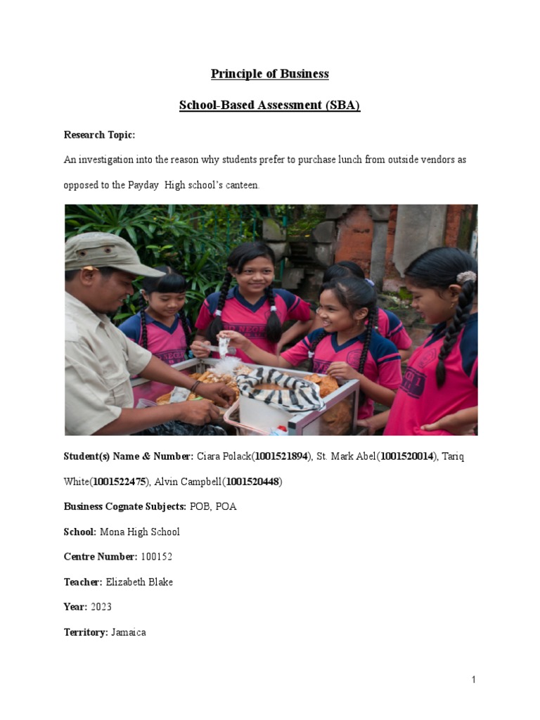 Principle of Business School-Based Assessment (SBA) : Research Topic ...